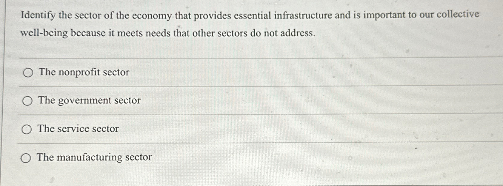 Solved Identify the sector of the economy that provides | Chegg.com