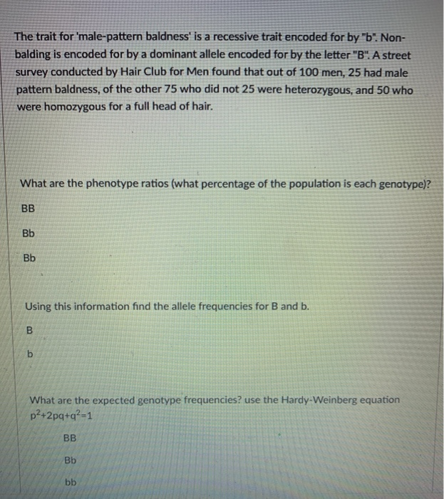 Solved The trait for 'male-pattern baldness' is a recessive | Chegg.com