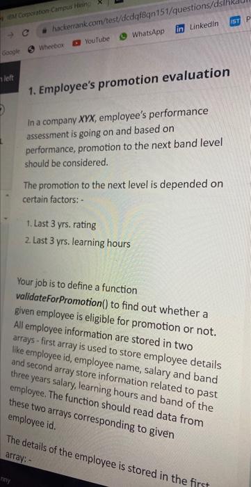 Solved 1. Employee's promotion evaluation In a company XYX, | Chegg.com