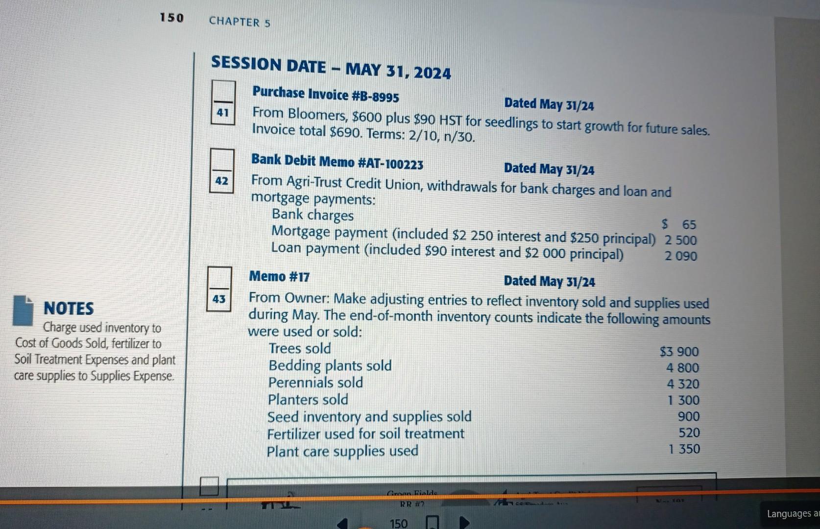 NOTES Remember to select Cheque as the payment method | Chegg.com