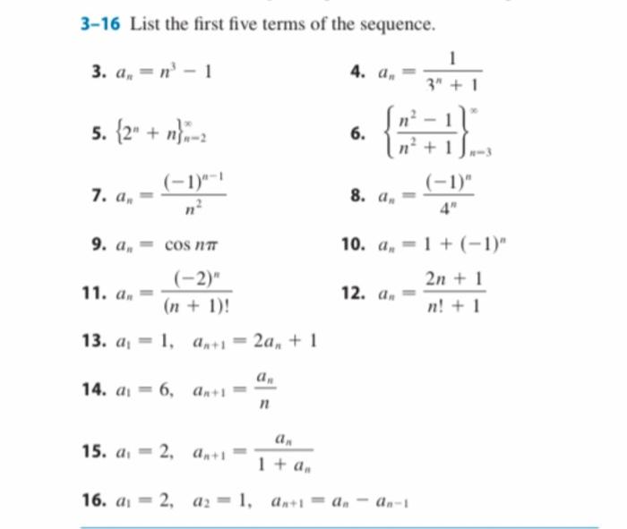 Solved 3-16 List the first five terms of the sequence. 3. | Chegg.com