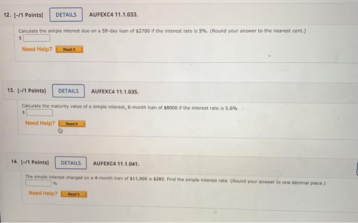 Solved 12. [-/1 Points] DETAILS AUFEXC4 11.1.033. Calculate | Chegg.com