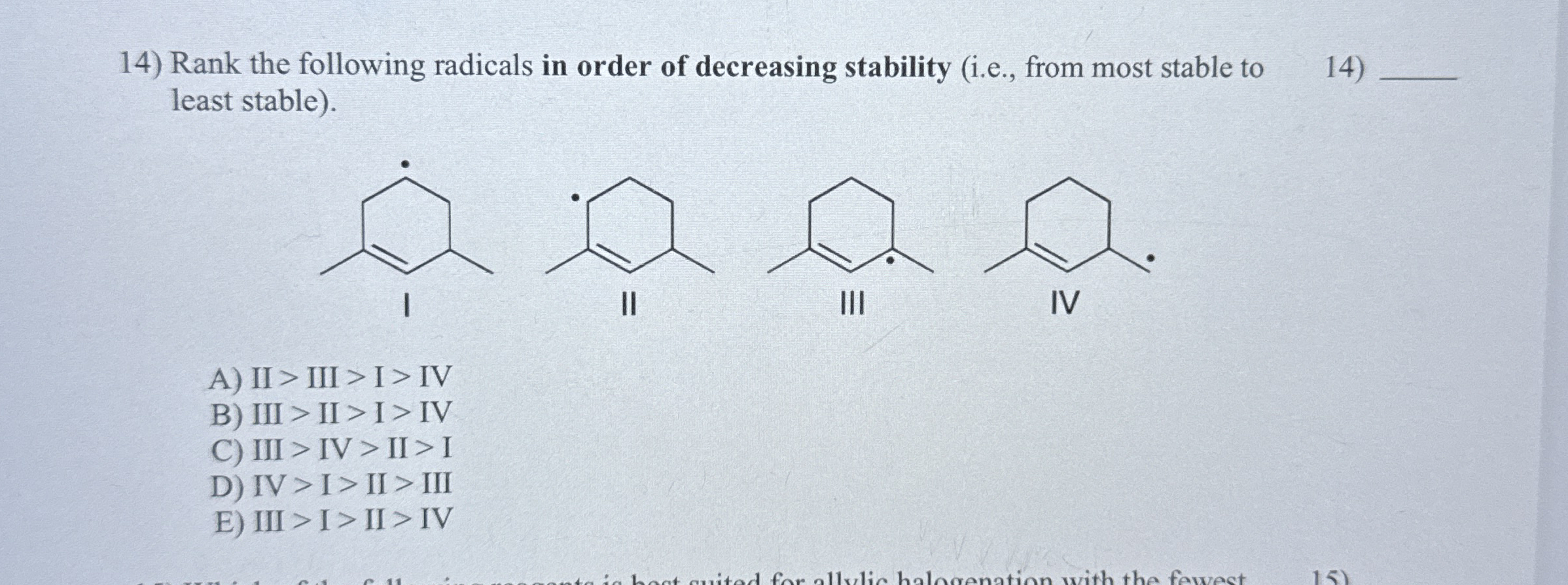 Solved Rank The Following Radicals In Order Of Decreasing