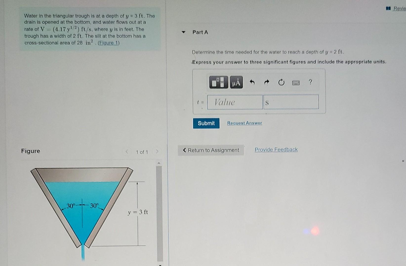 Solved 31 Revie Water in the triangular trough is at a depth | Chegg.com