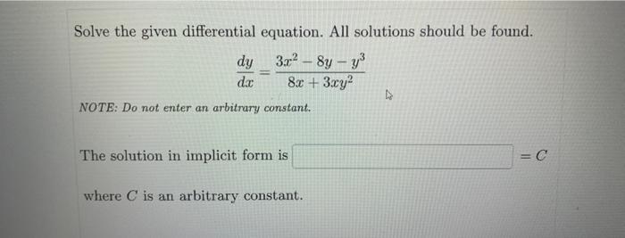 Solved Solve the given differential equation. All solutions | Chegg.com