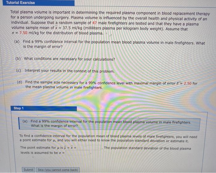 Solved Tutorial Exercise Total plasma volume is important in | Chegg.com