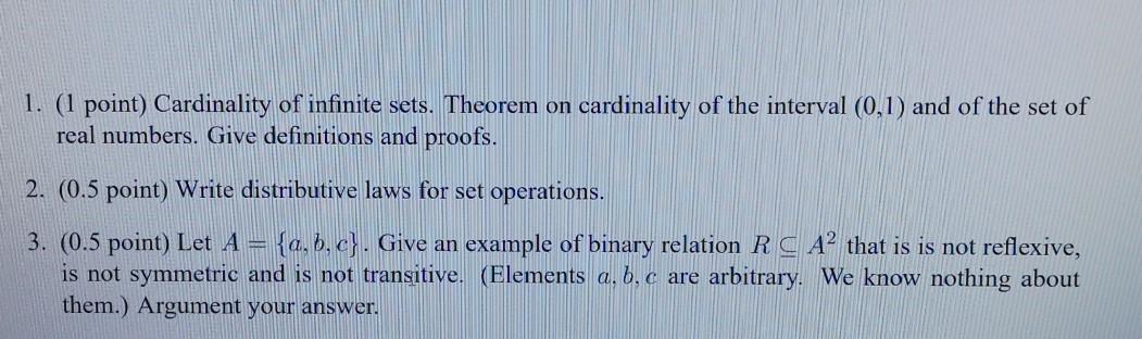 Solved 1. (1 point) Cardinality of infinite sets. Theorem on | Chegg.com