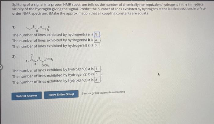 Solved Splitting of a signal in a proton NMR spectrum tells | Chegg.com