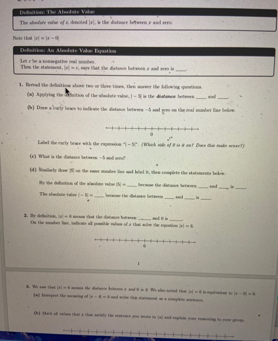 Solved Definition: The Absolute Value The absolute value of | Chegg.com