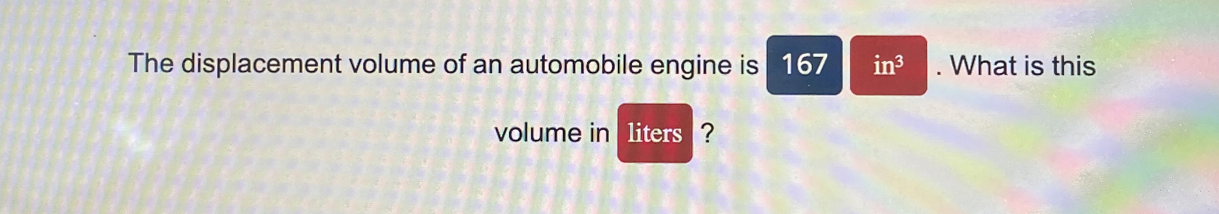 Solved The displacement volume of an automobile engine | Chegg.com