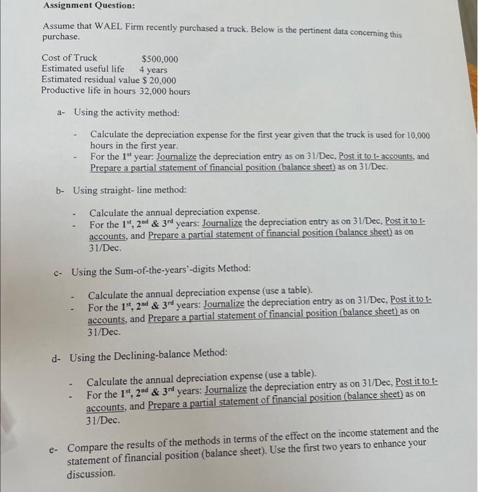 Solved Assignment Question: Assume that WAEL Firm recently | Chegg.com