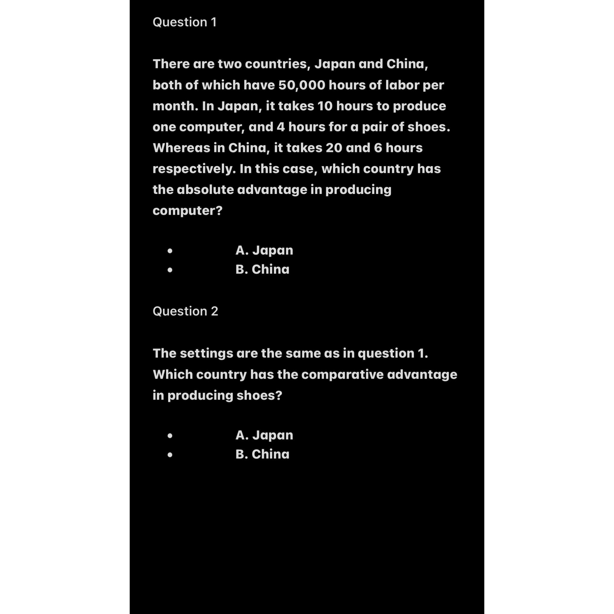 Solved Question 1There are two countries, Japan and China, | Chegg.com