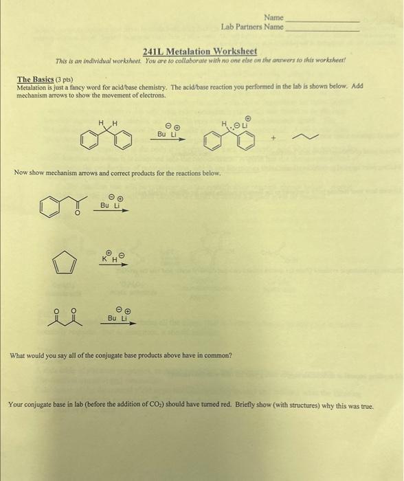 Solved 241L Metalation Worksheet This is an individual | Chegg.com