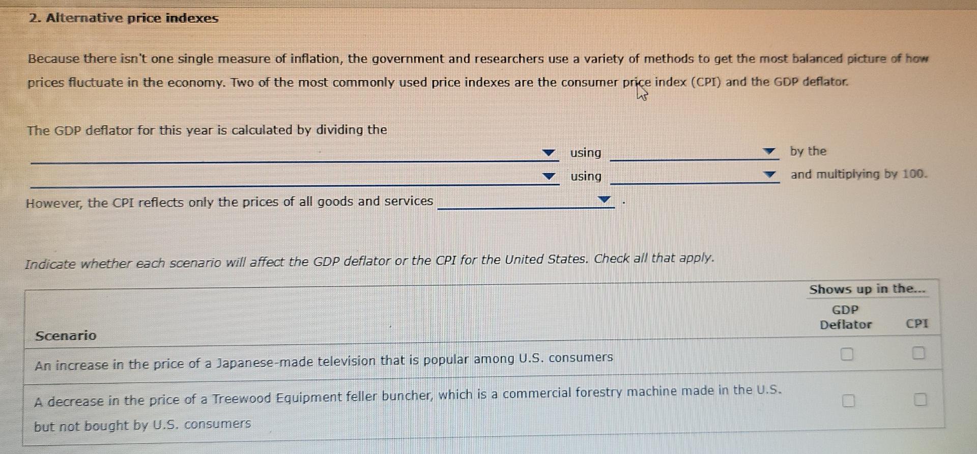 Solved 2. Alternative price indexes Because there isn't one | Chegg.com