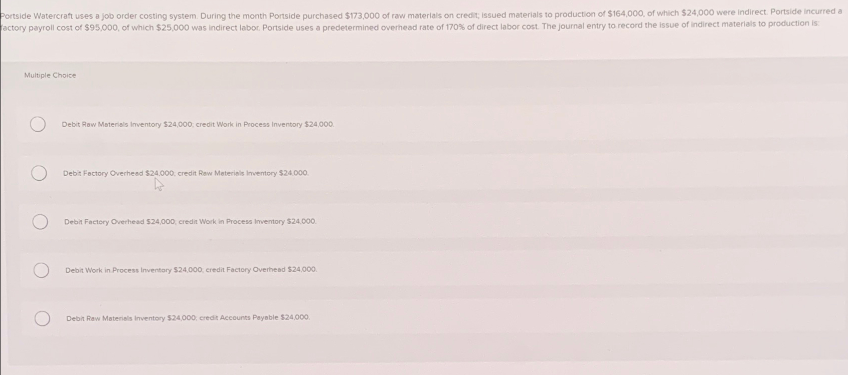 Solved Multiple Choice\\nDebit Raw Materials Inventory | Chegg.com