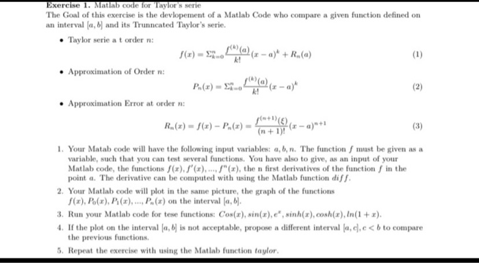 1/ Write matlab code to calulate taylor series | Chegg.com