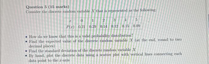 Solved Question 5 (15 marks) Consider the discrete random | Chegg.com