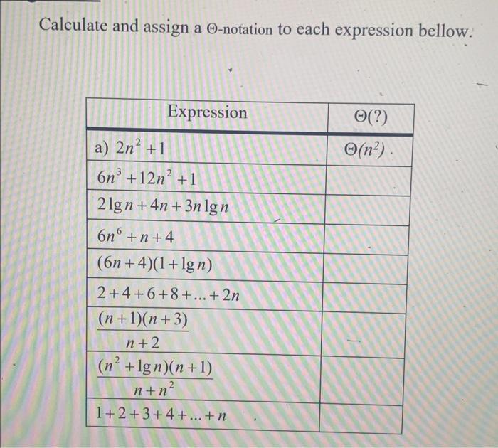 Solved Calculate and assign a Θ-notation to each expression | Chegg.com