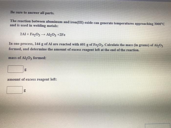 Solved Be sure to answer all parts. The reaction between | Chegg.com