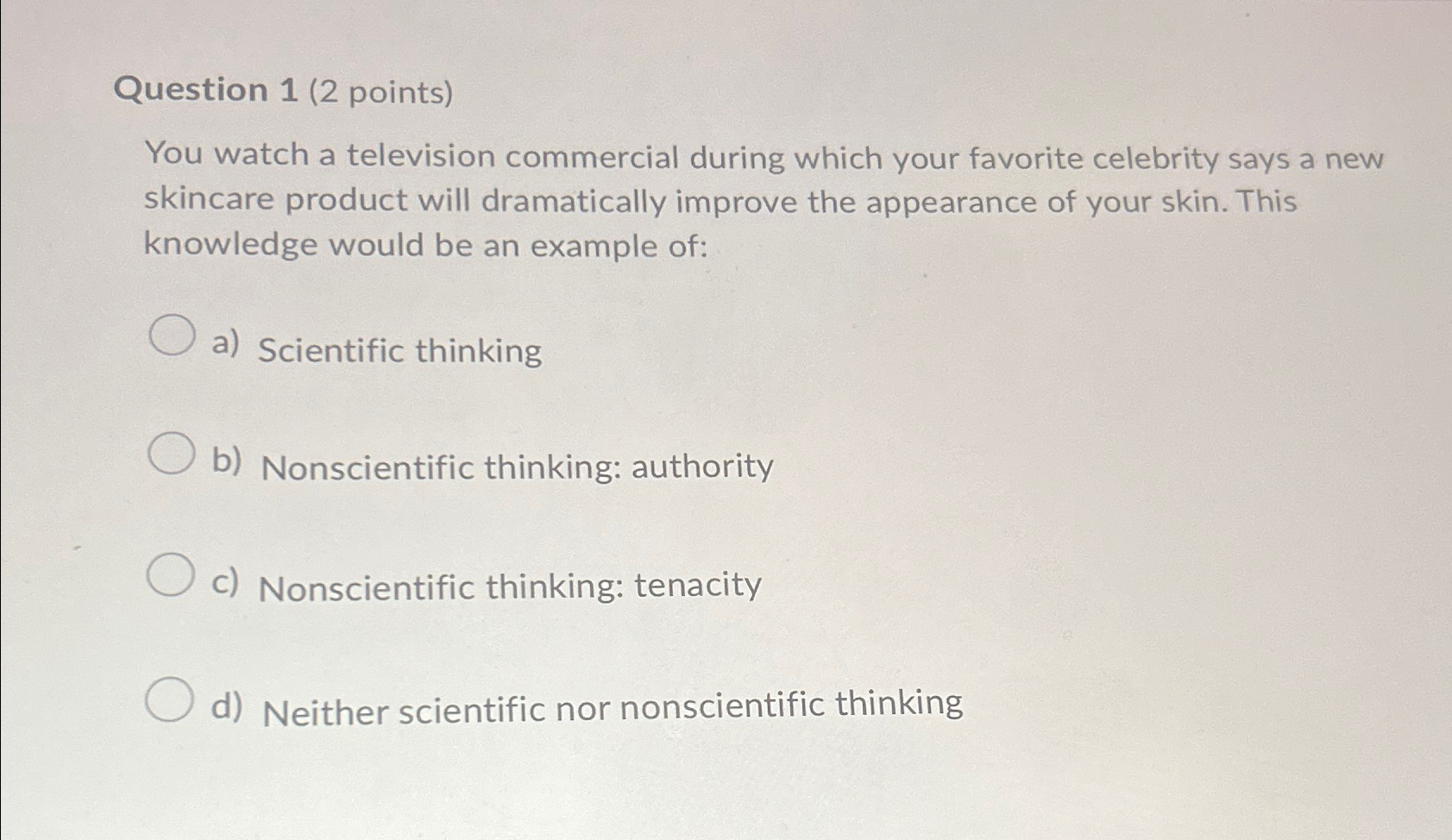 Solved Question 1 (2 ﻿points)You watch a television | Chegg.com