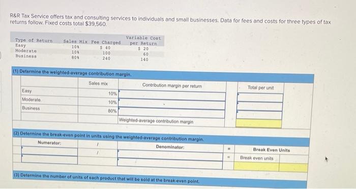 Solved R\&R Tax Service offers tax and consulting services | Chegg.com
