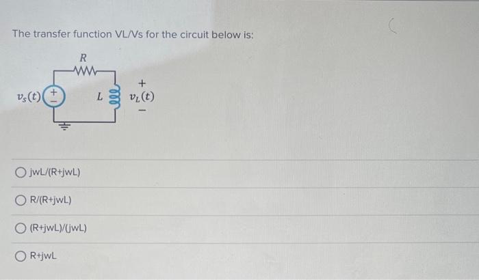 Solved The transfer function VL/S for the circuit below is: | Chegg.com