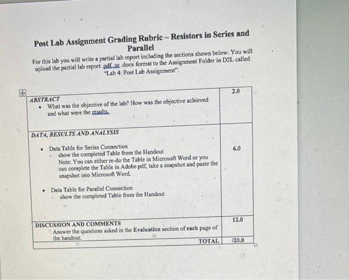 Solved Post Lab Assignment Grading Rubric - Resistors in | Chegg.com