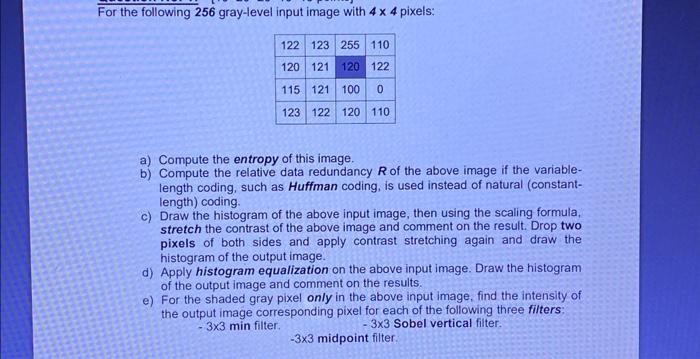 Solved For the following 256 gray-level input image with 4×4 | Chegg.com