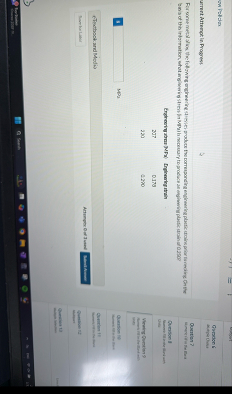 Solved ew Policiesurrent Attempt in ProgressFor some metal | Chegg.com