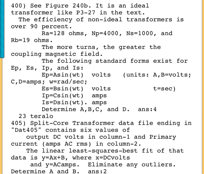 400) See Figure 240b. It is an ideal transformer like | Chegg.com