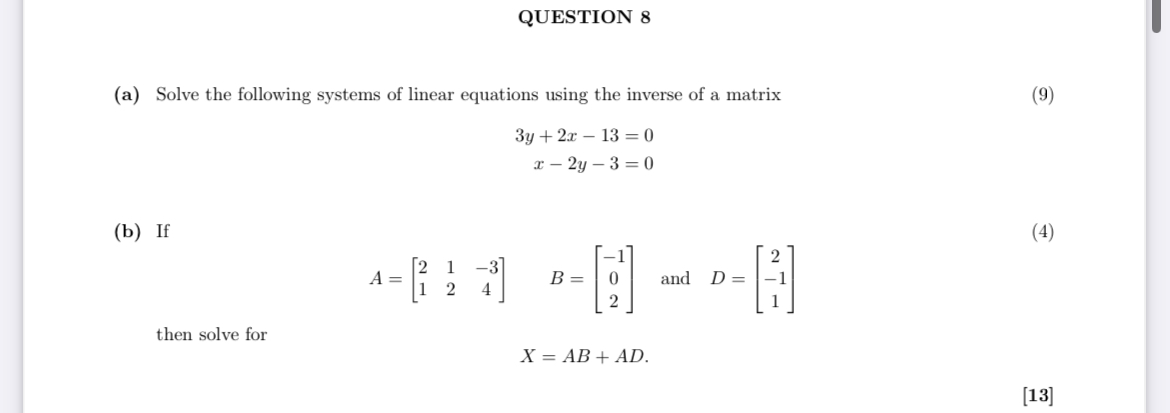 QUESTION 8(a) ﻿Solve the following systems of linear | Chegg.com
