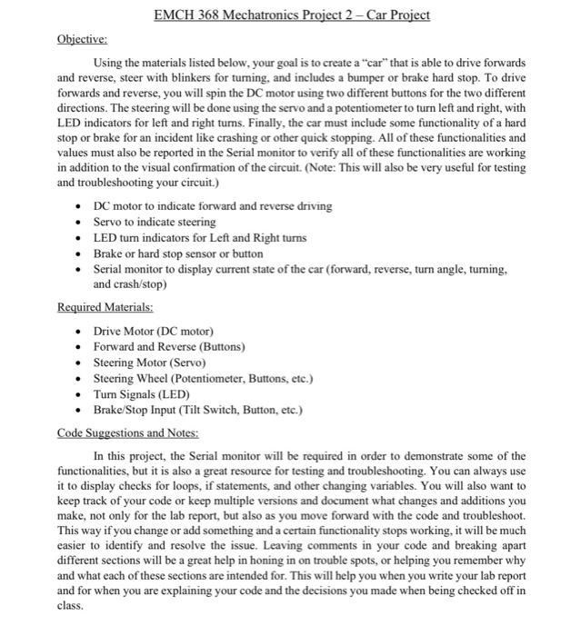 Solved Car Project 'LAB REPORT' is required. Instructions | Chegg.com