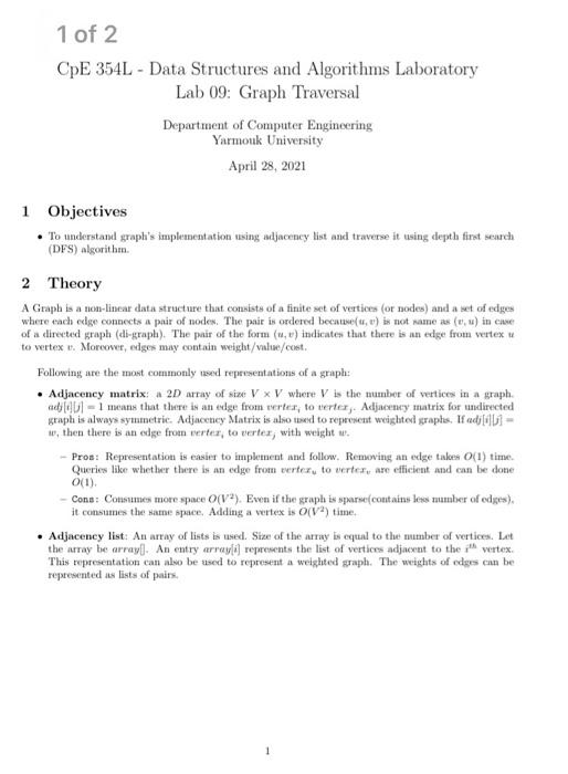 Solved 1 of 2 CpE 354L - Data Structures and Algorithms | Chegg.com