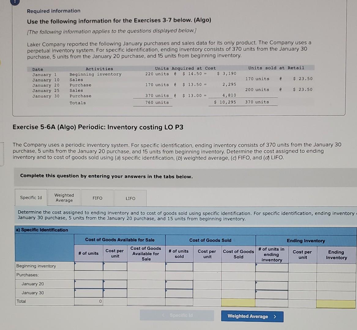 Solved Required information Use the following information | Chegg.com
