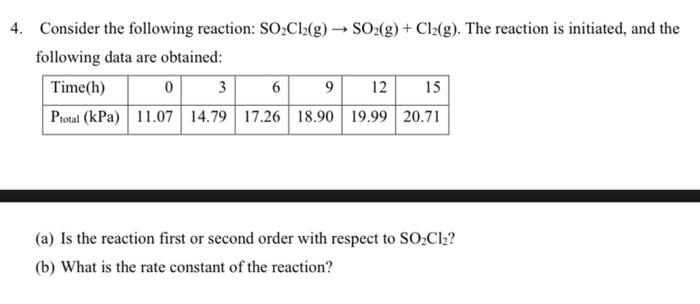 Solved 4. Consider the following reaction: SO2Cl2( g)→SO2( | Chegg.com