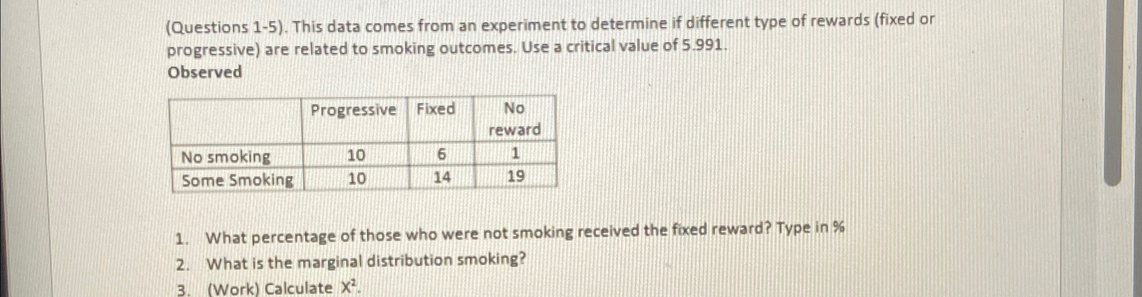 Solved (Questions 1-5). ﻿This data comes from an experiment | Chegg.com