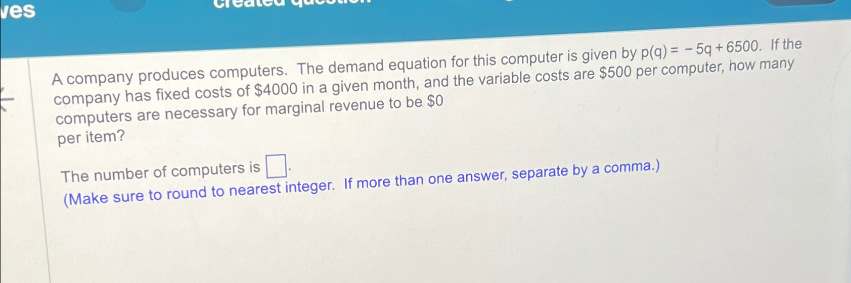 Solved A company produces computers. The demand equation for | Chegg.com