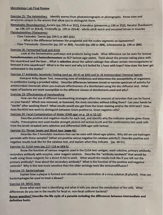 Solved Microbiology Lab Final Review Exercise 25: The | Chegg.com