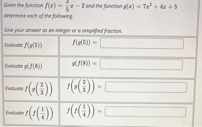 Solved Given the function f(x)=53x−2 and the function | Chegg.com
