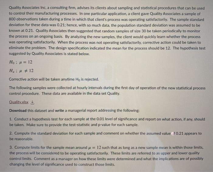 Solved Quality Associates Inc, a consulting firm, advises | Chegg.com