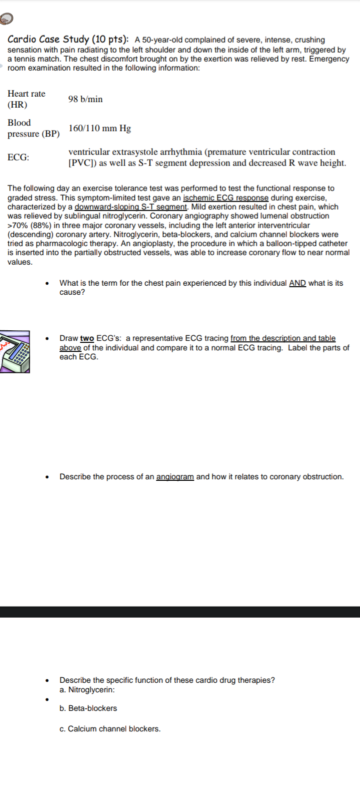 Solved Cardio Case Study (10 pts): A 50-year-old complained | Chegg.com