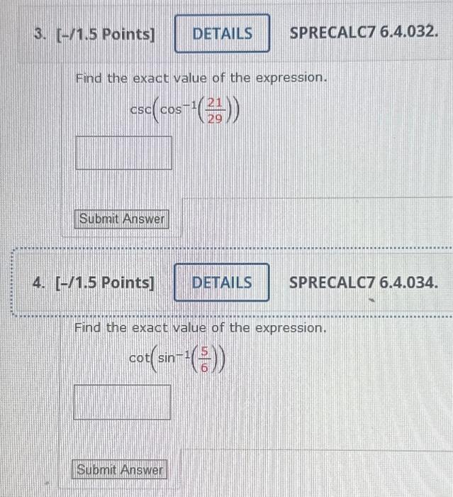 Solved Find the exact value of the expression. \\[ \\csc | Chegg.com
