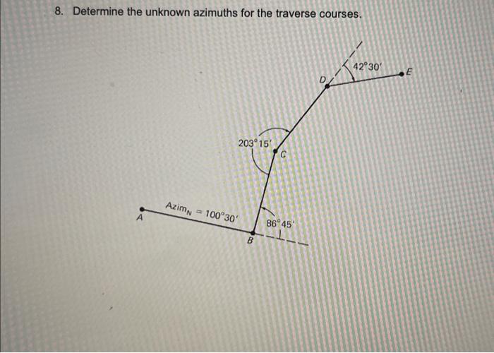 Solved 8. Determine the unknown azimuths for the traverse | Chegg.com