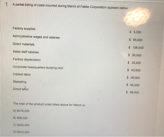 Solved 1 A partial listing of costs incurred during March at | Chegg.com