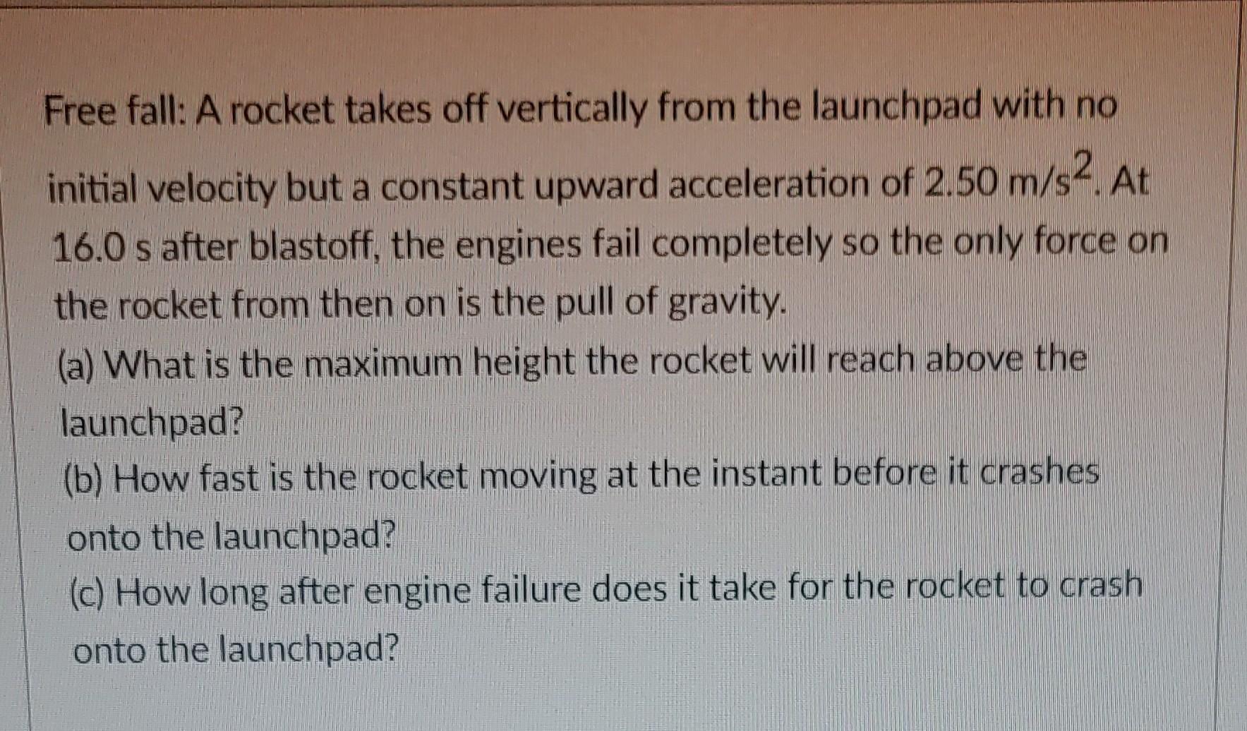 Solved Free fall: A rocket takes off vertically from the | Chegg.com