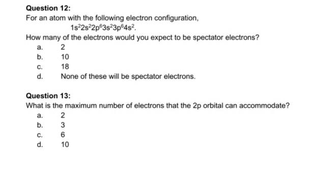 Question 12: For an atom with the following electron | Chegg.com