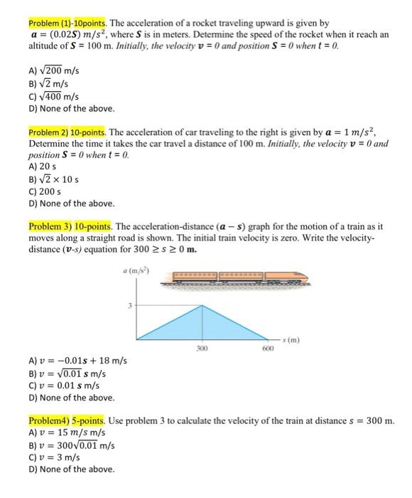 Solved Problem (1)-10points. The acceleration of a rocket | Chegg.com
