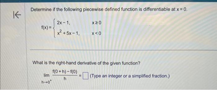 Solved Determine if the following piecewise defined function | Chegg.com