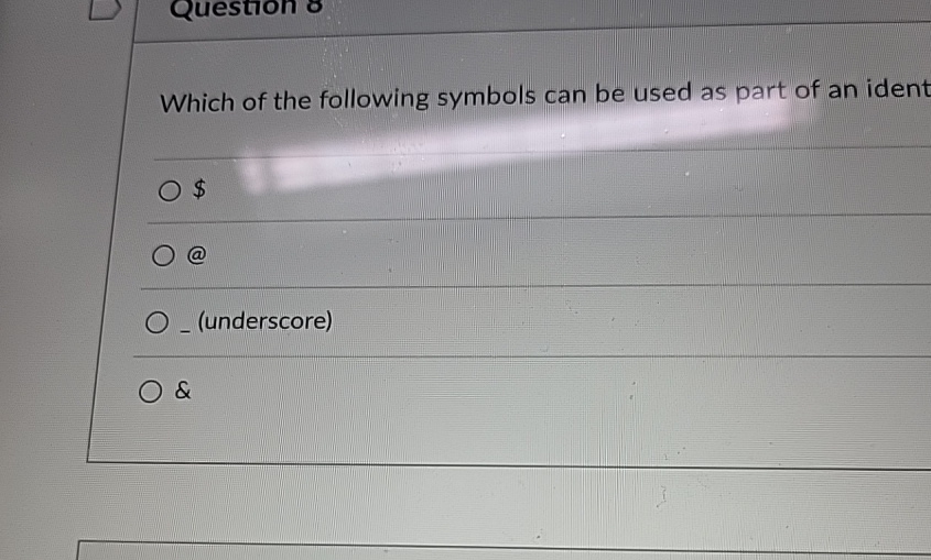 Solved Which of the following symbols can be used as part of | Chegg.com