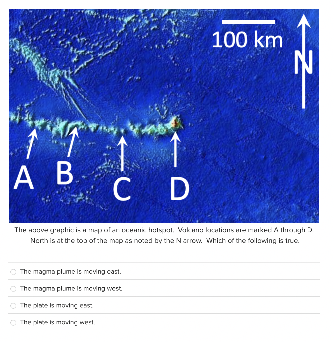 Solved The above graphic is a map of an oceanic hotspot. | Chegg.com